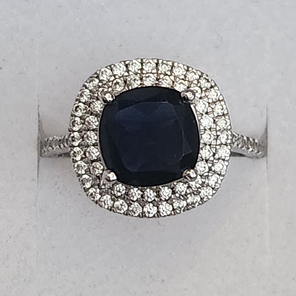 Jewelry | White Gold Toned Ring With Deep Blue Sapphire And Double ...
